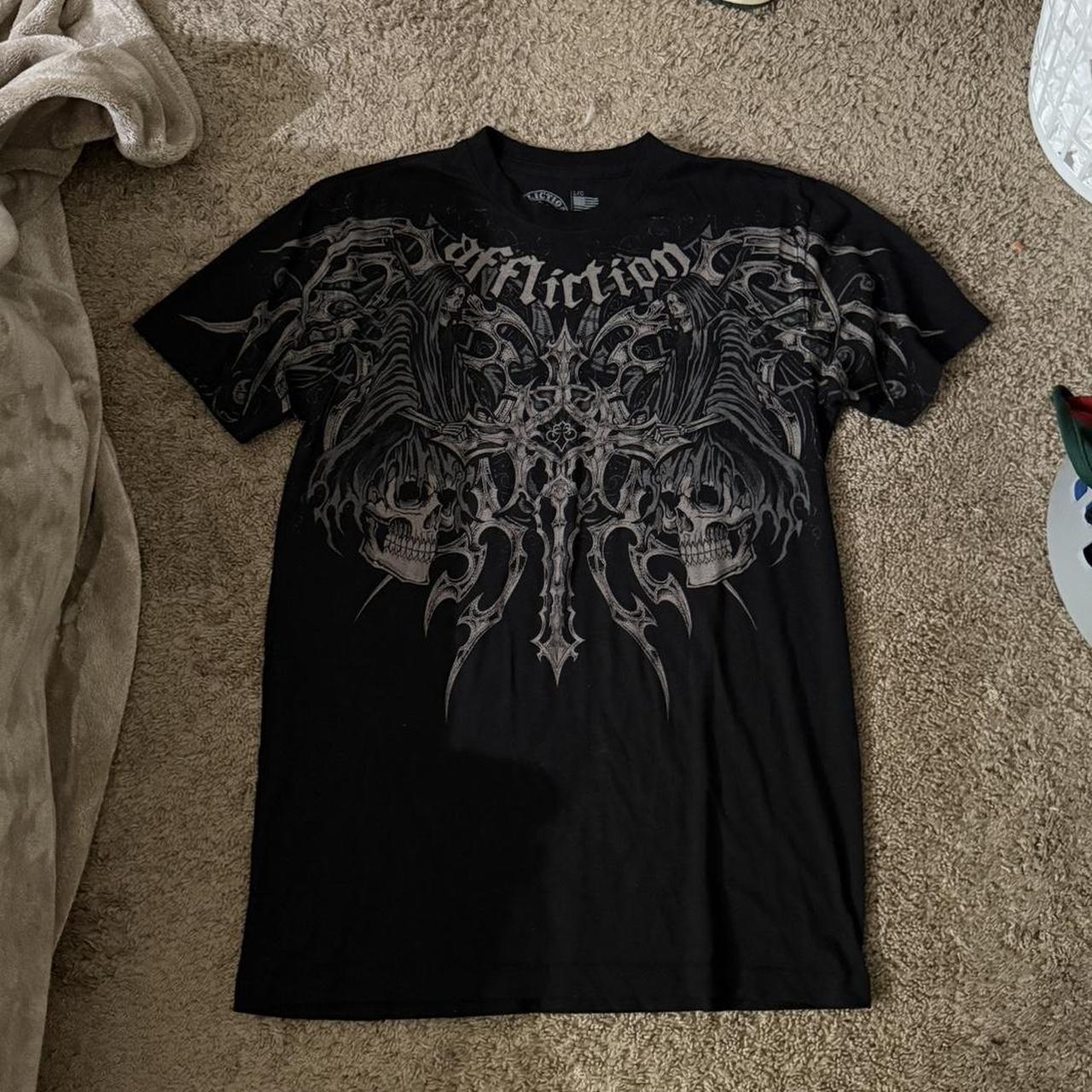 Affliction Skull Reflective Black T Shirt Size... - Depop