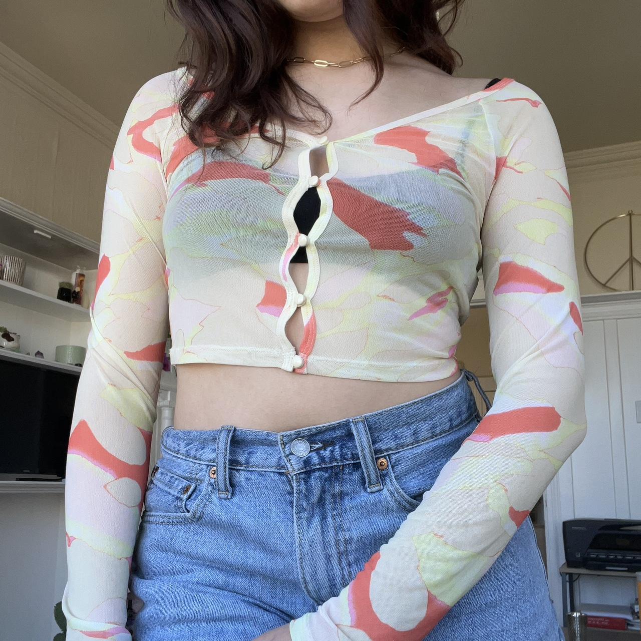 sheer patterned long sleeve #sheer #bp... - Depop