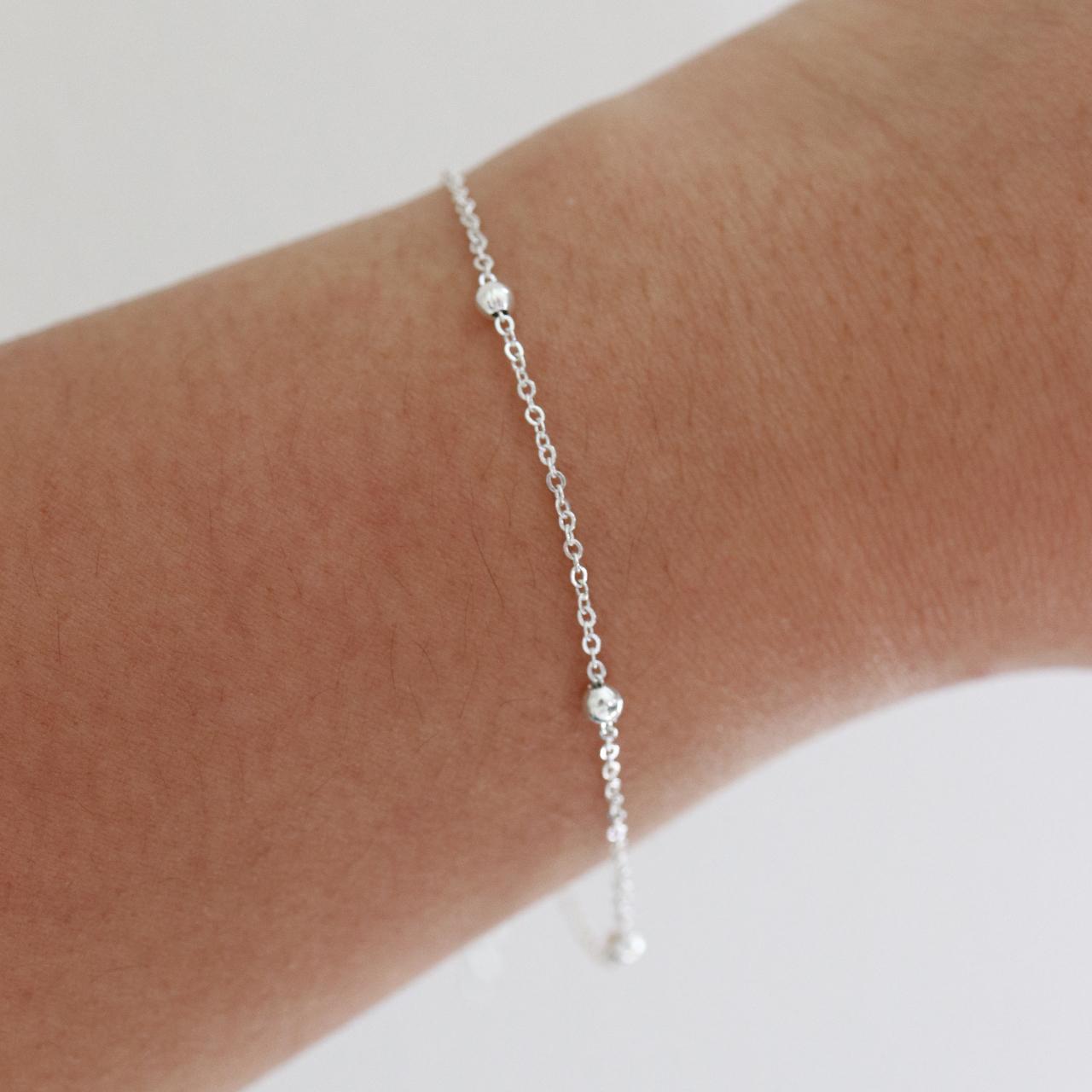 0.6mm Cable Chain with Beads Silver Plated Bracelet... - Depop