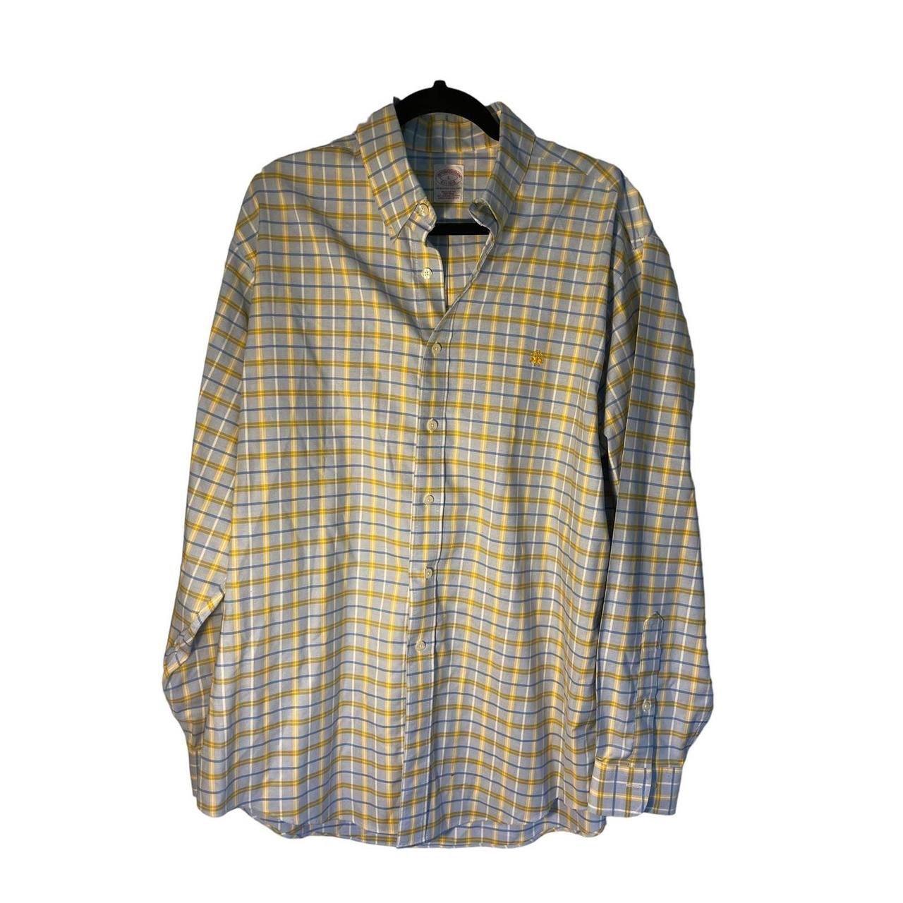 Brooks Brothers Men's Blue and Yellow Shirt | Depop