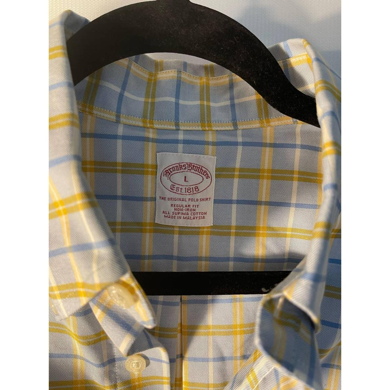 Brooks Brothers Men's Blue and Yellow Shirt | Depop