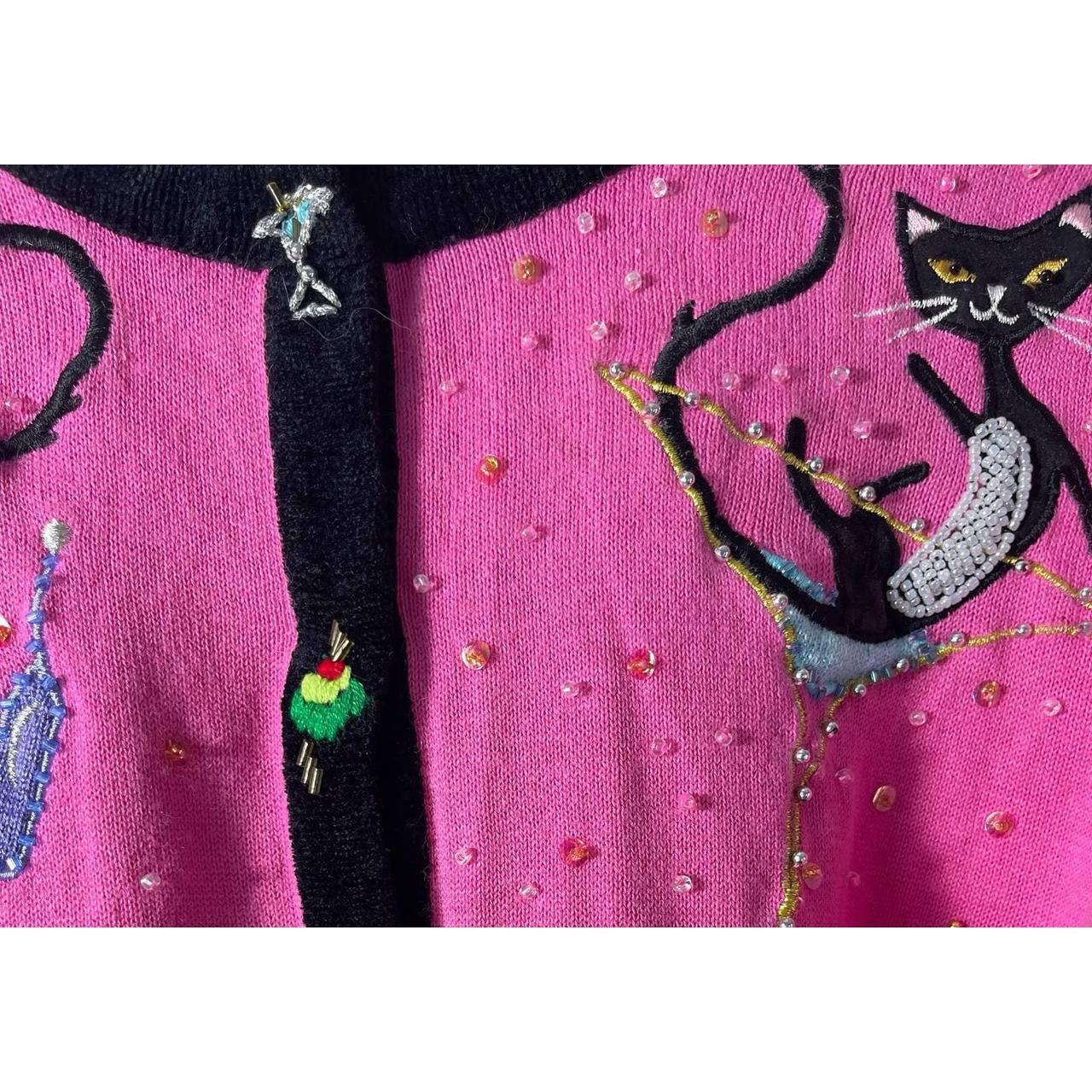 Vintage Berek Cats and Cocktails Pink Sweater... - Depop