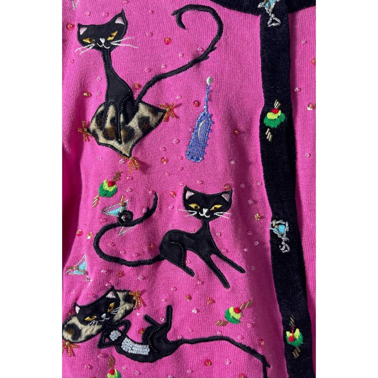Vintage Berek Cats and Cocktails Pink Sweater... - Depop