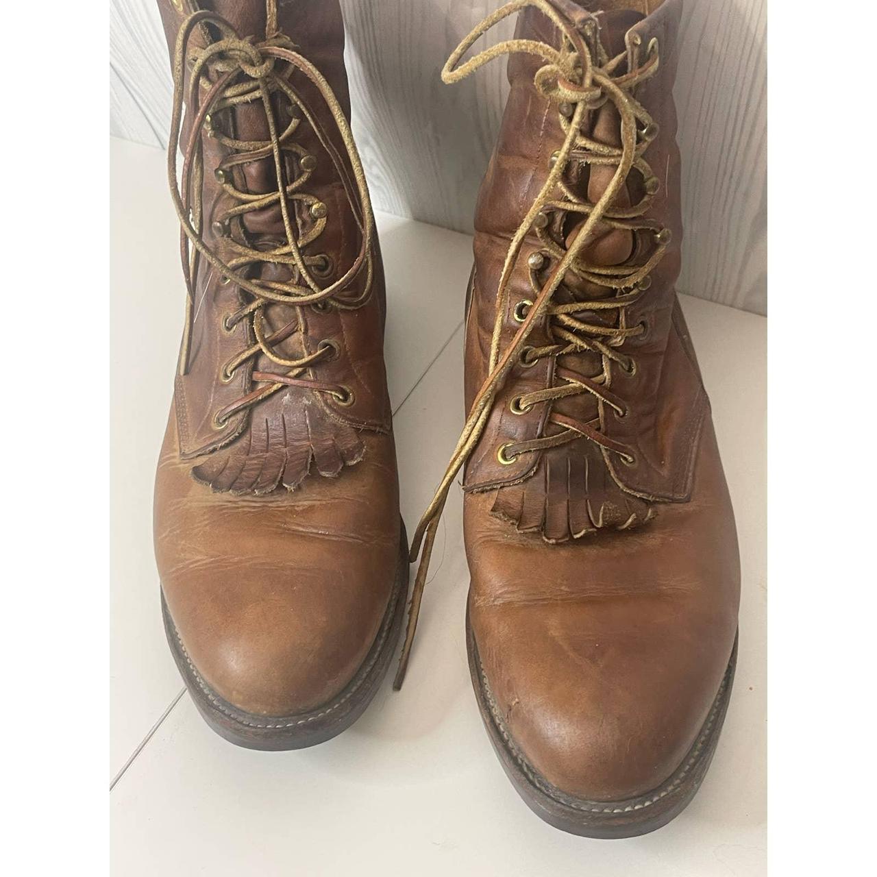 Vtg Justin Men's Brown Distressed Leather Lacer... - Depop