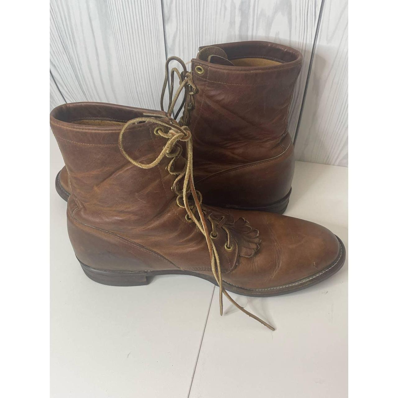 Vtg Justin Men's Brown Distressed Leather Lacer... - Depop
