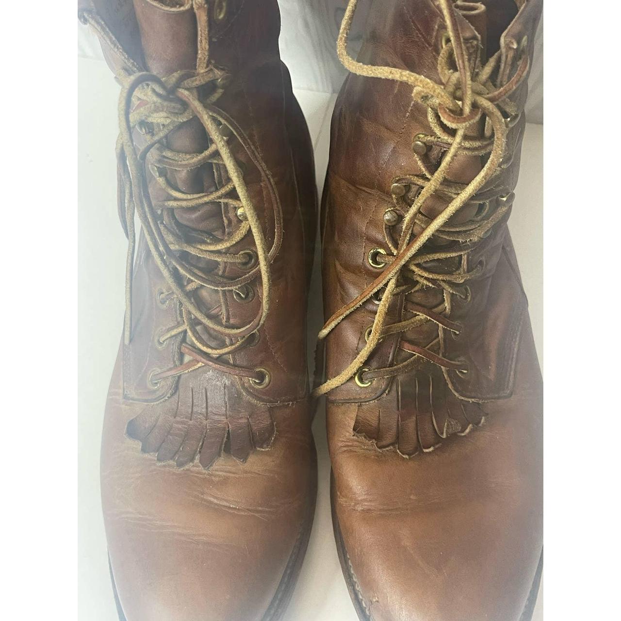 Vtg Justin Men's Brown Distressed Leather Lacer... - Depop