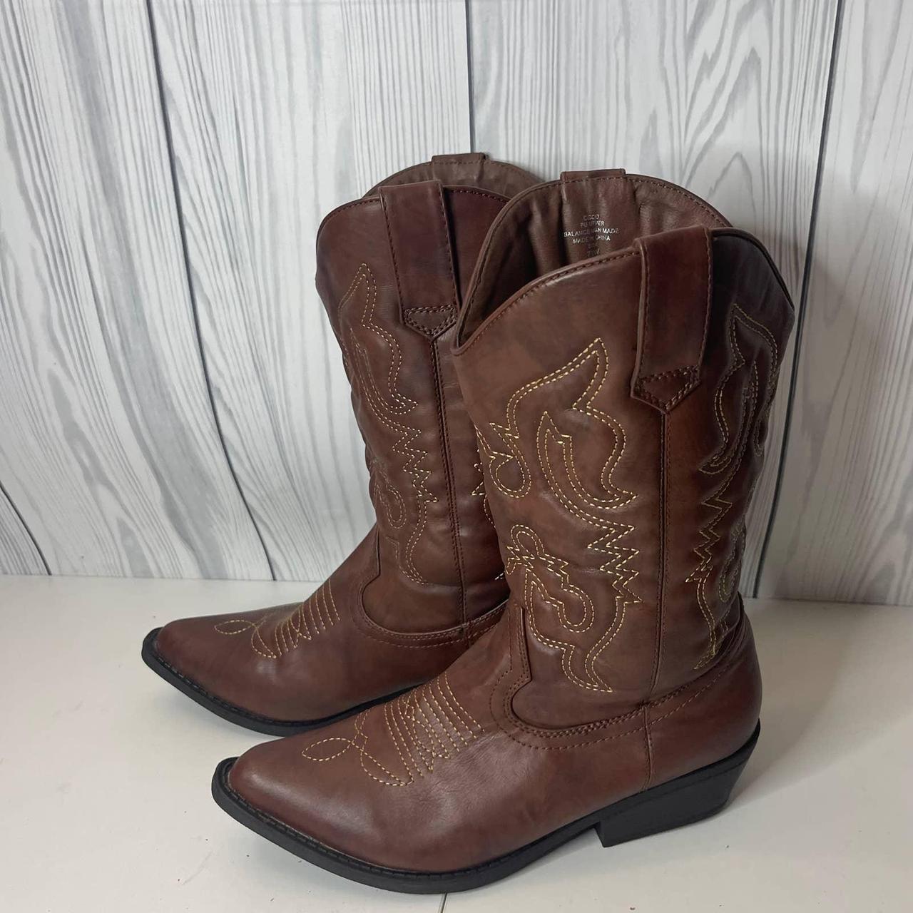 CISCO Brown Faux Leather Pointed Toe Women's Western... - Depop