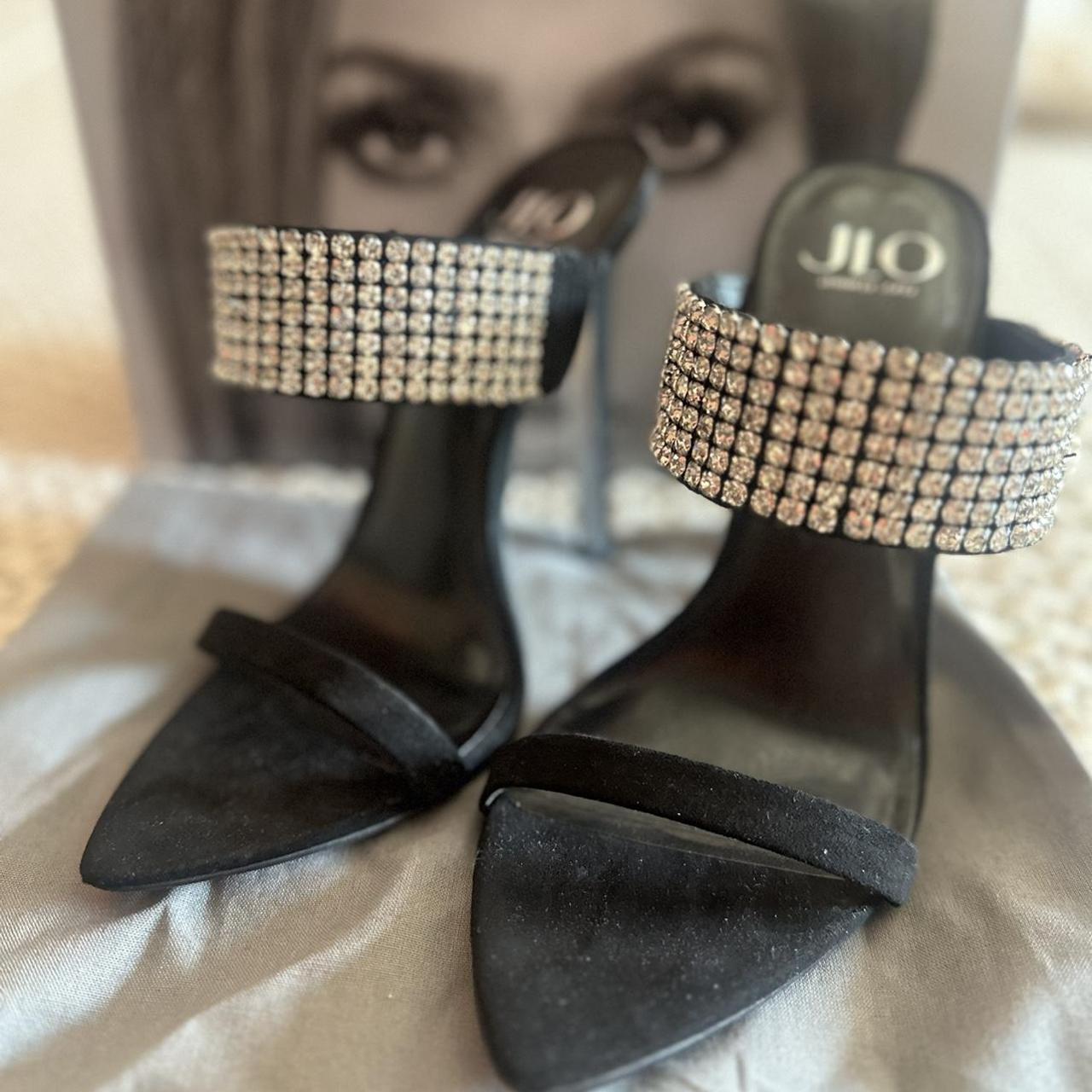 JLO Black & Silver Sandal Heel **worn twice** - Depop