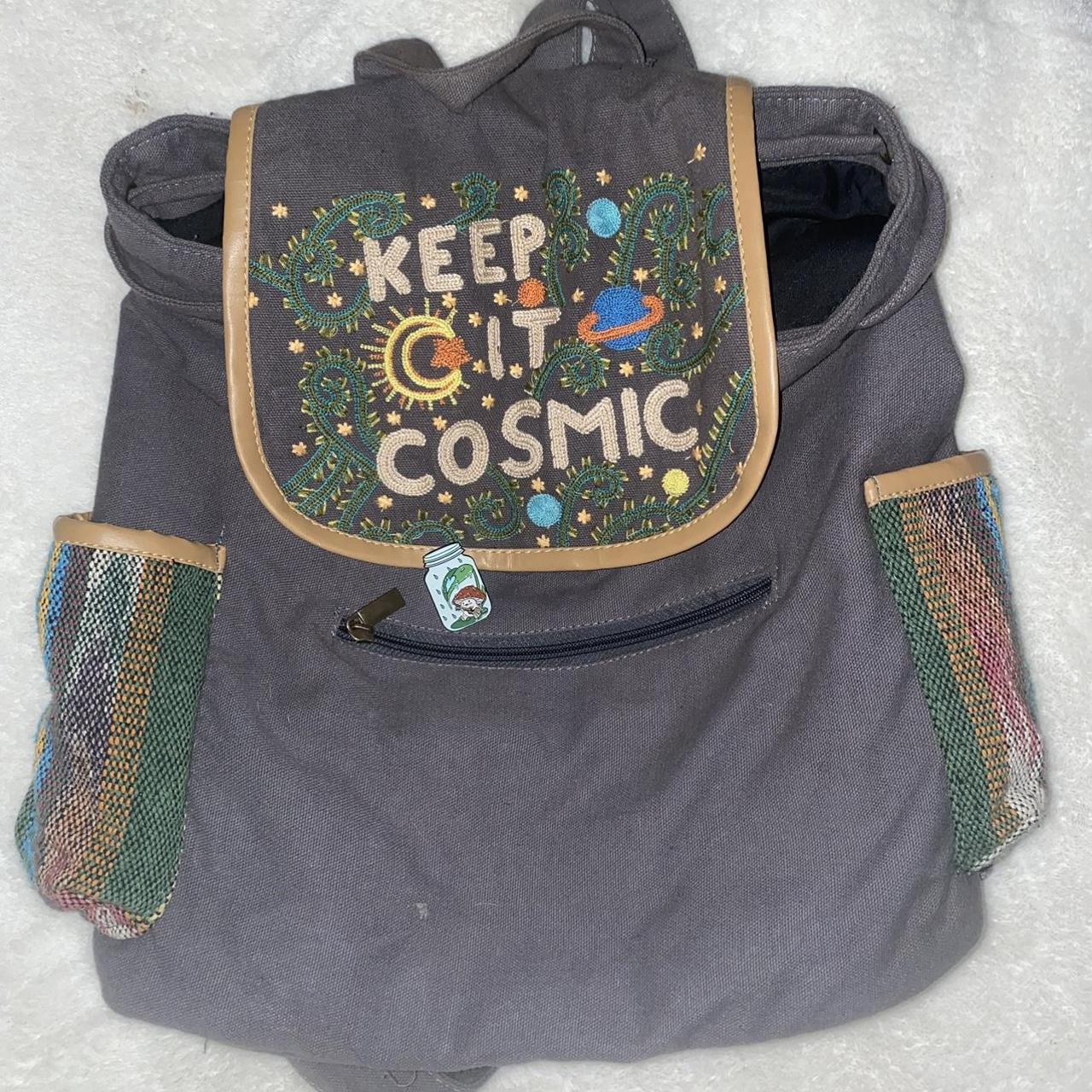 Hippie embroidered Backpack with cute pin - Depop