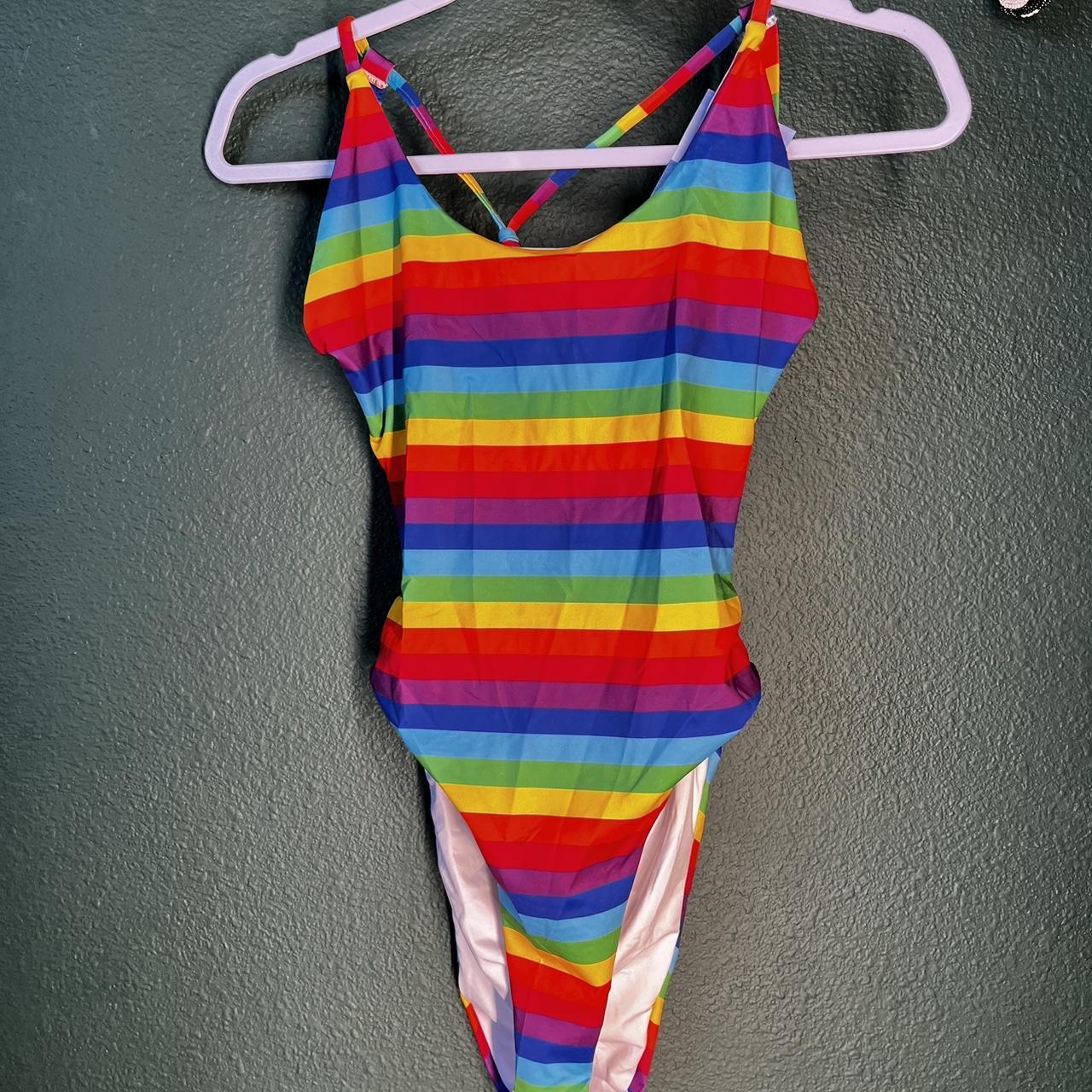 NWT! Mapalé large rainbow striped one-piece swimsuit... - Depop
