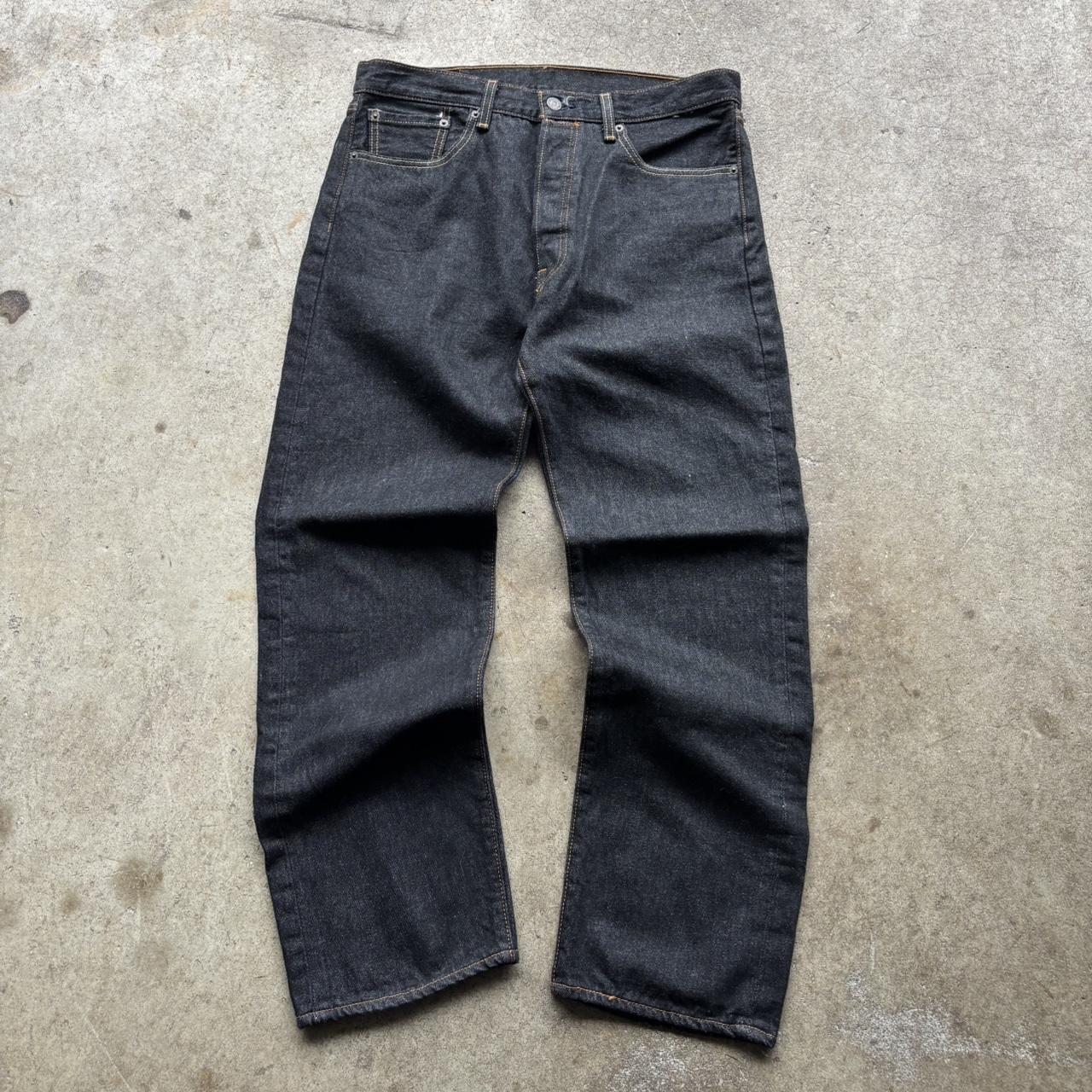 Black raw denim contrast stitching Levi’s 501... | Depop