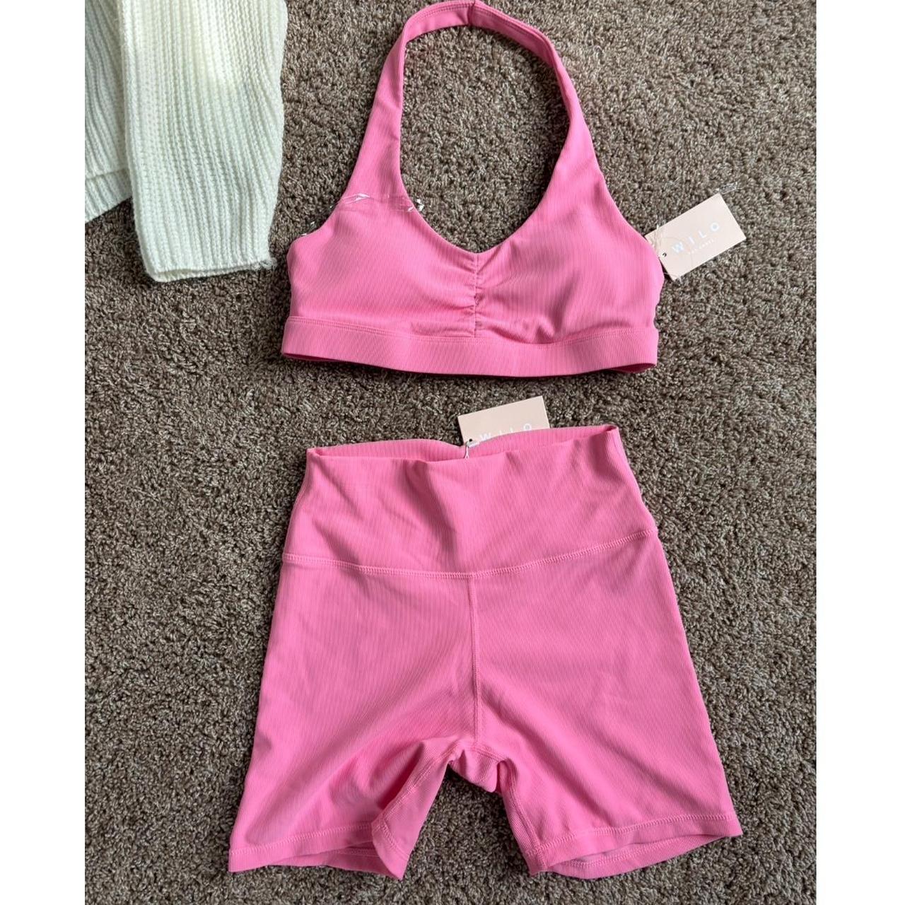 Pink WILO workout set - top and shorts size M set is... - Depop