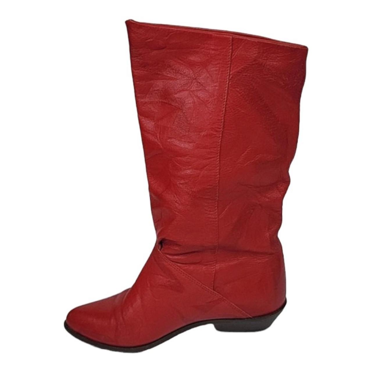 Vintage Red Leather Boots Red leather boots. Mid... - Depop