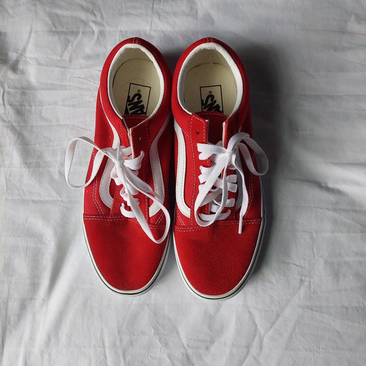 Vans Men's White and Red Trainers | Depop