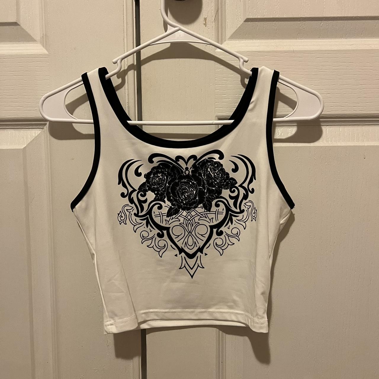 y2k white & black tank top / crop top ! size xs... - Depop