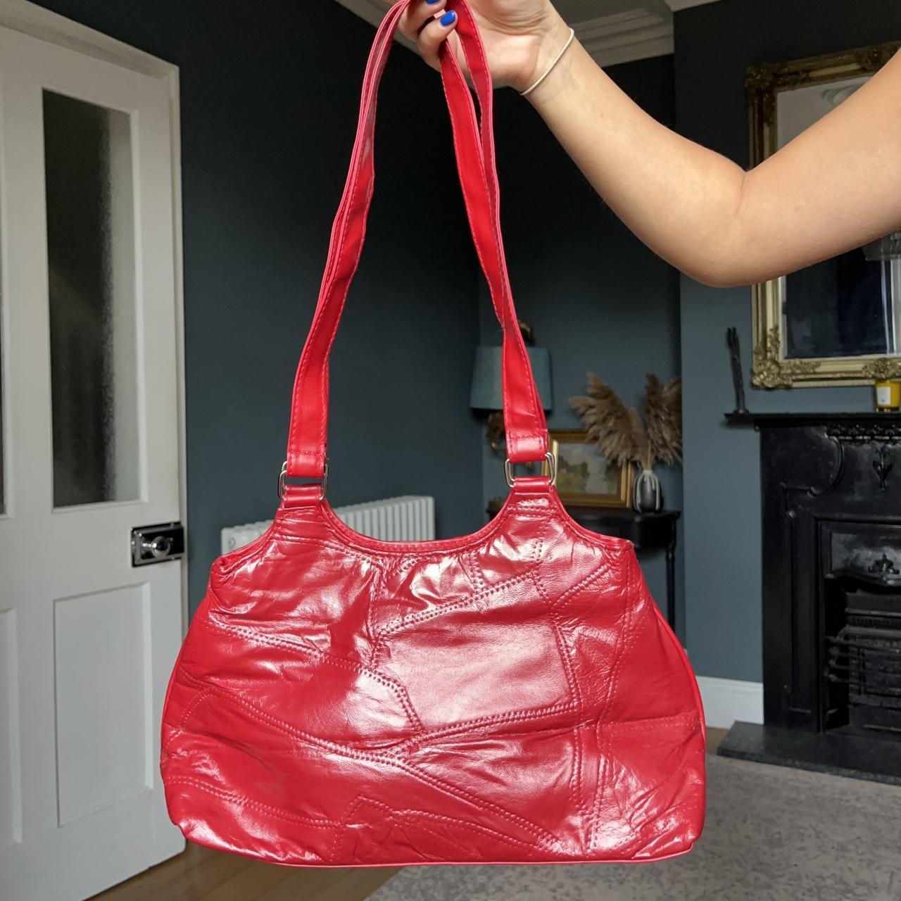 vintage y2k cherry red shoulder bag shiny leather... - Depop