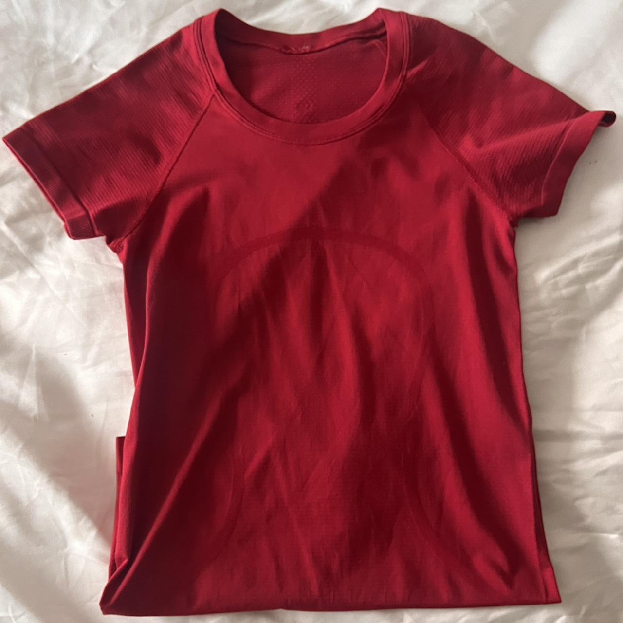 lululemon red swiftly tech size 4 perfect condition... - Depop
