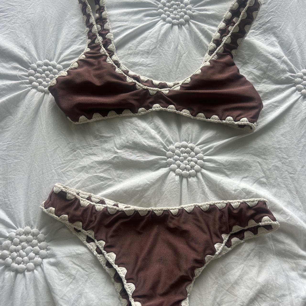 Brown posh pua bikini set made in Bali, hardly ever... - Depop
