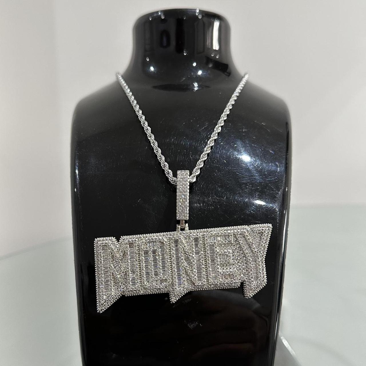 Iced Out ‘Money’ Silver 5A Cubic Zirconia Pendant &... - Depop