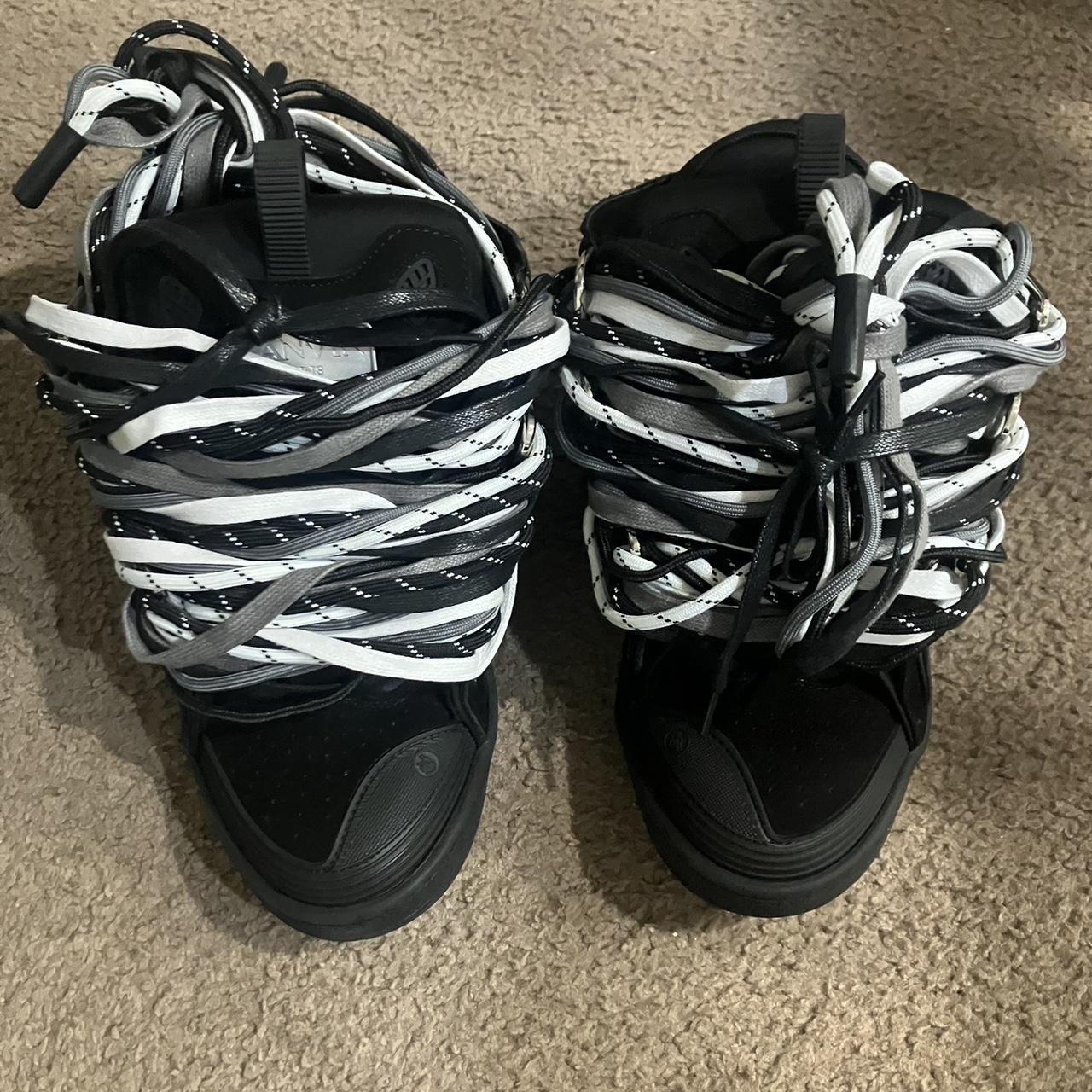 lanvins curb sneakers black and white worn once no... - Depop
