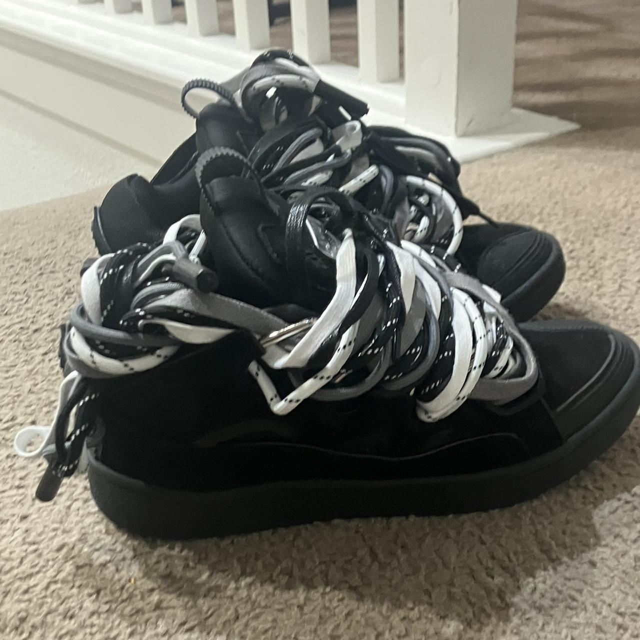 lanvins curb sneakers black and white worn once no... - Depop