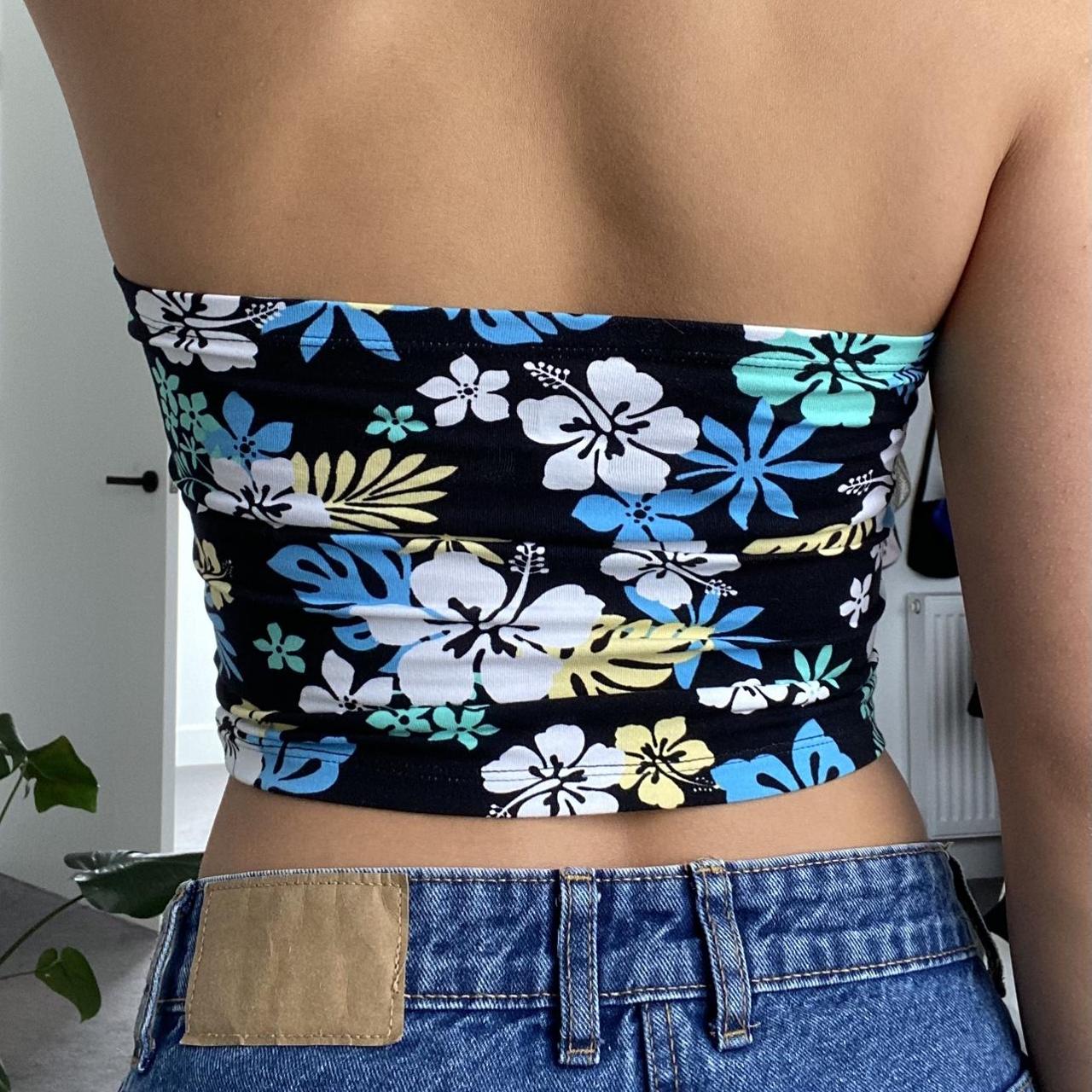 Y2K Floral top Can be worn strapless or halter Size... - Depop