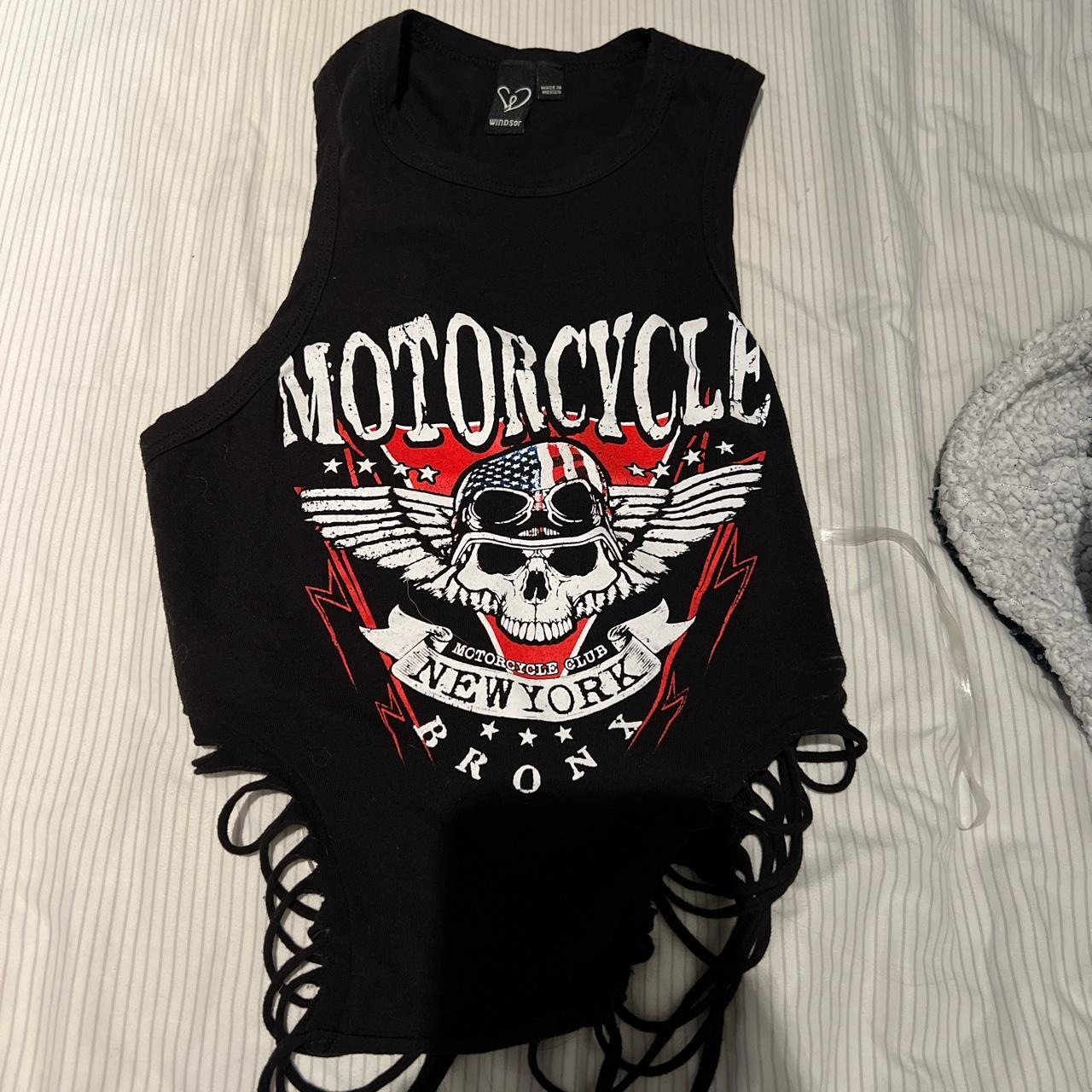 Black Cropped Cut Up Tank Top Has motorcycle graphic... - Depop