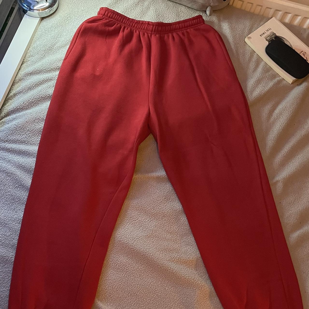 red oversized joggers/sweatpants | small stain top... - Depop