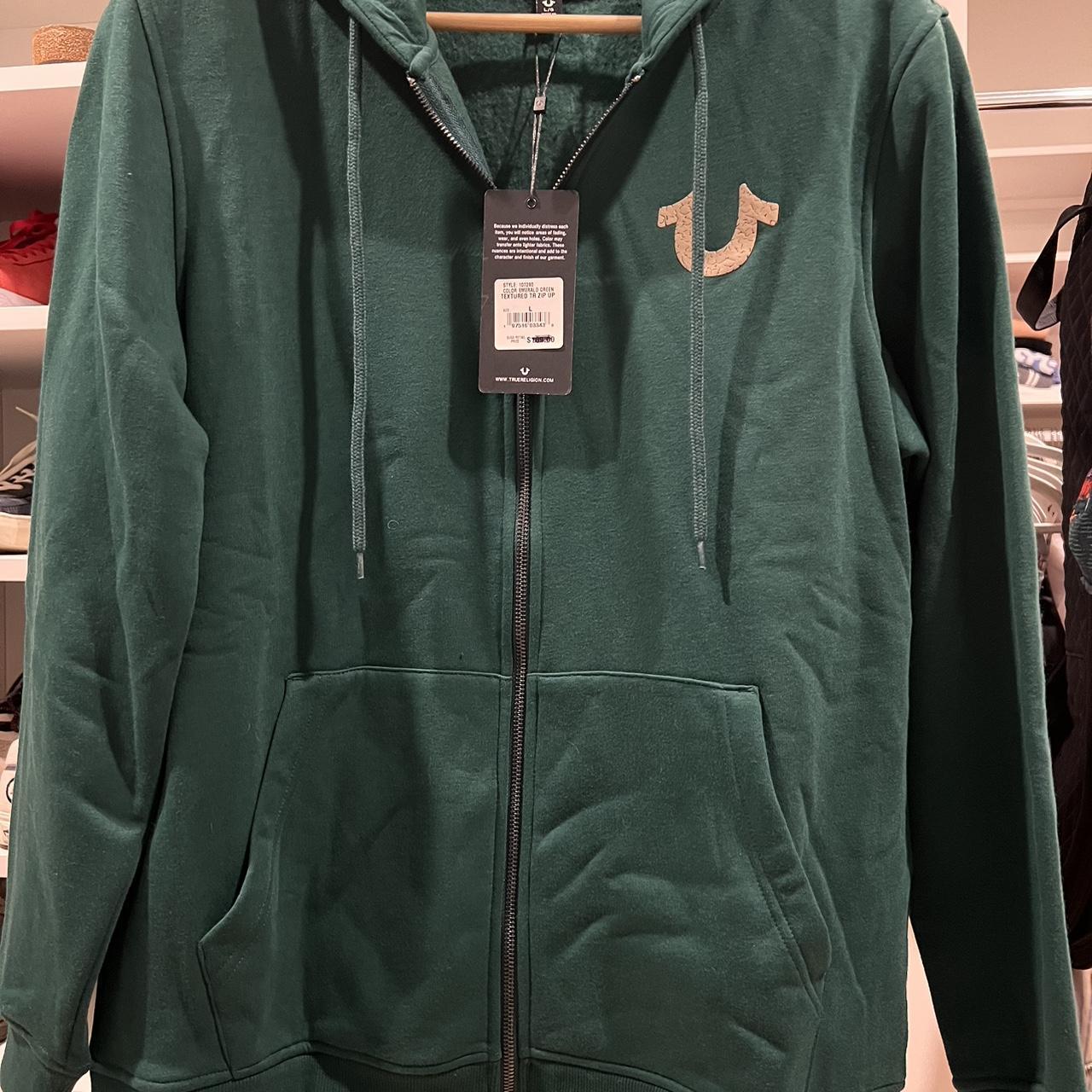 Green True Religion zip up hoodie size L. - Depop