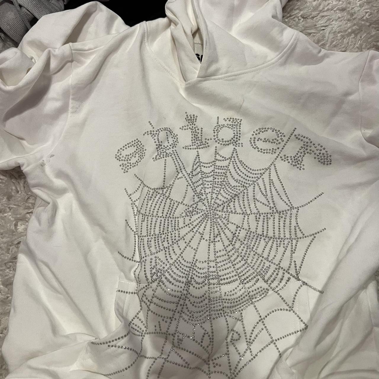 Sp5der OG rhinestone logo hoodie white Message me... - Depop