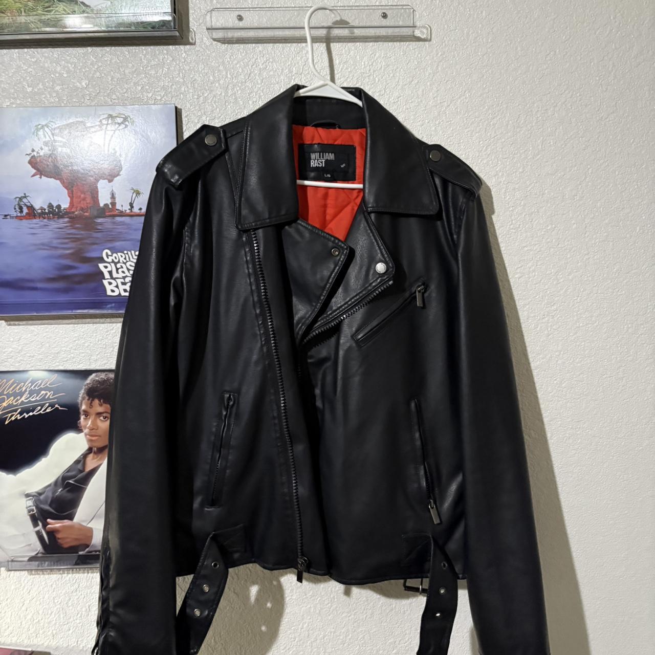 Black leather William Rast motorcycle jacket | Depop