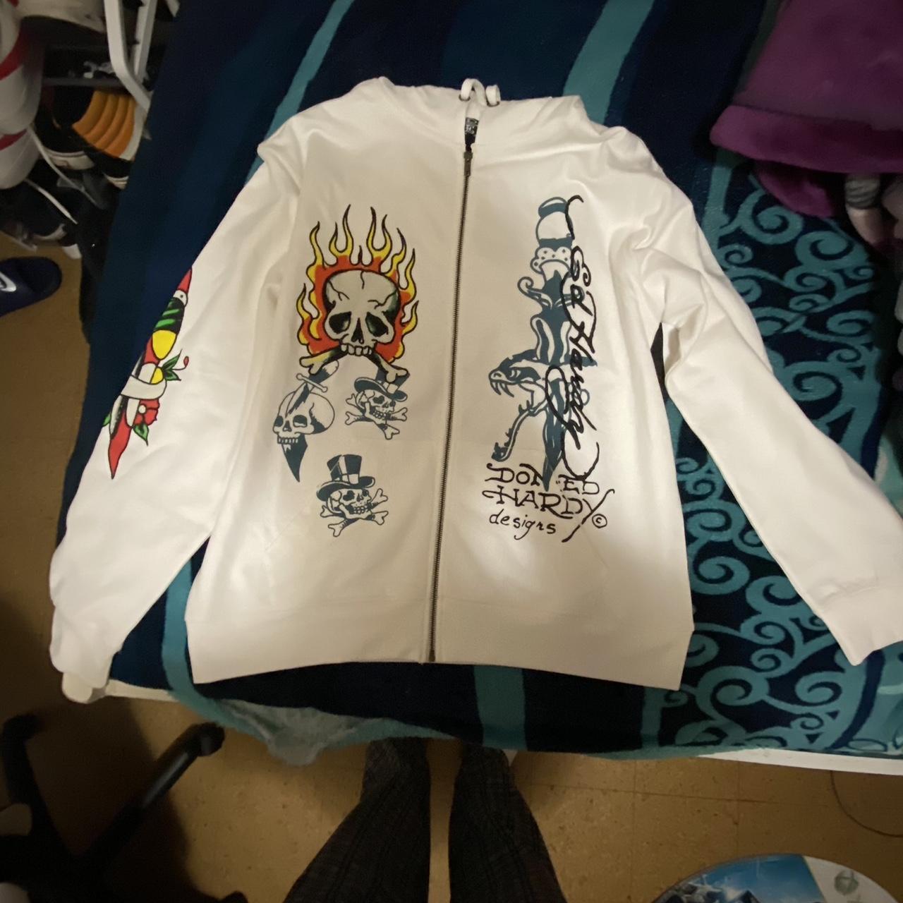 white ed hardy zip up size large - Depop
