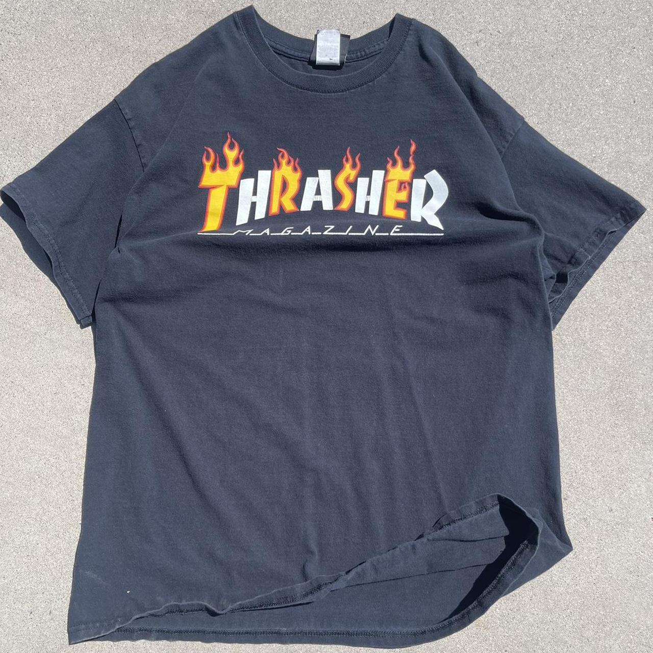 Vintage thrasher skateboard magazine flames skate... - Depop