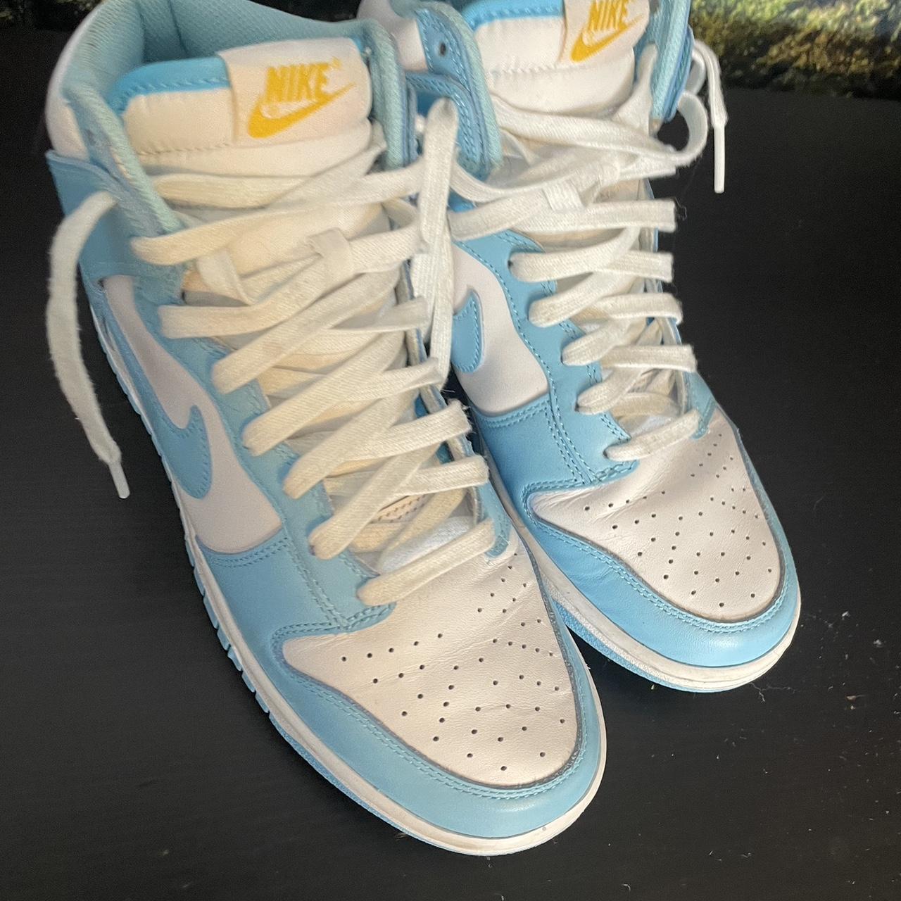 Blue and White Nike Dunk high tops - Depop