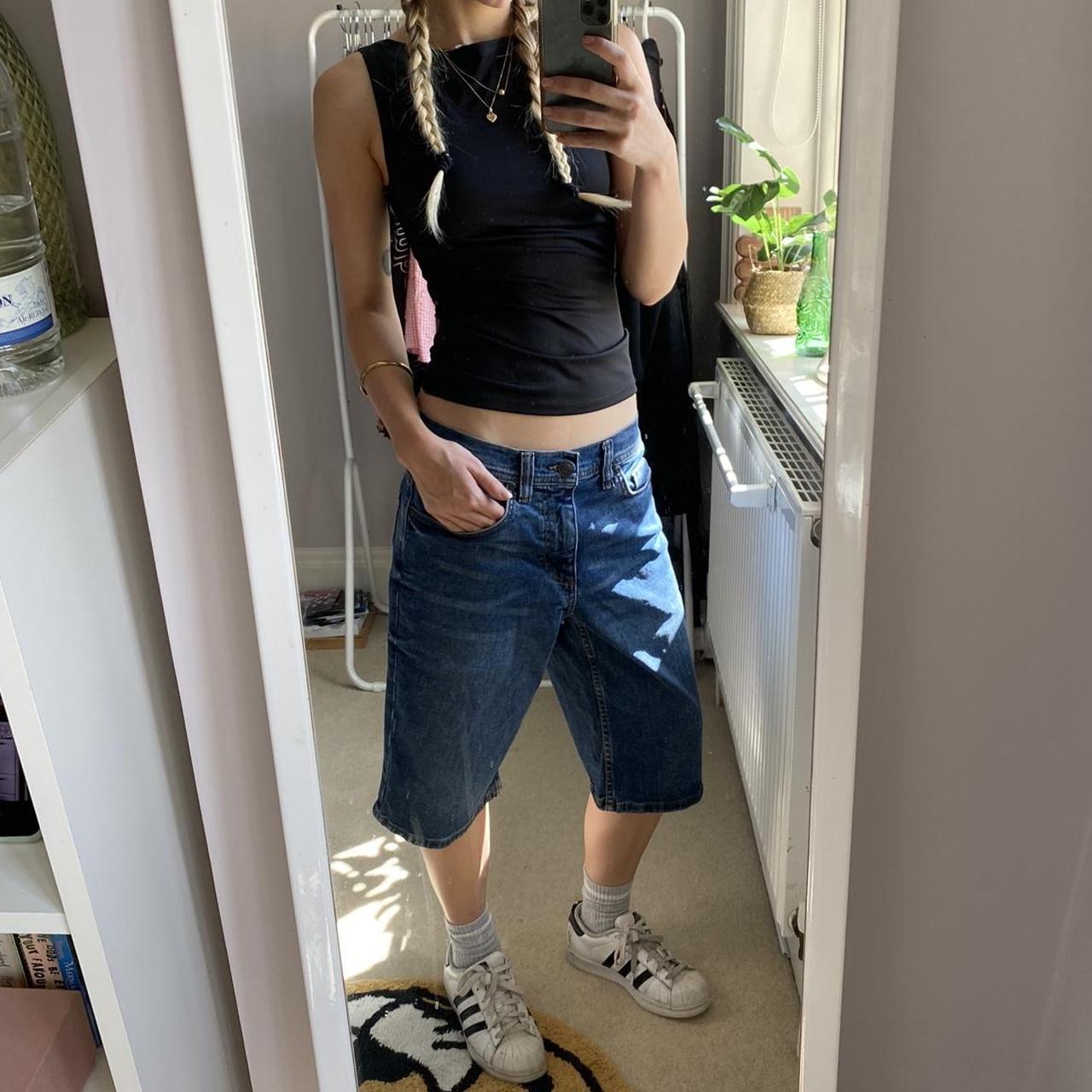 crazy cool dark denim jorts in a mens 30” shown... - Depop