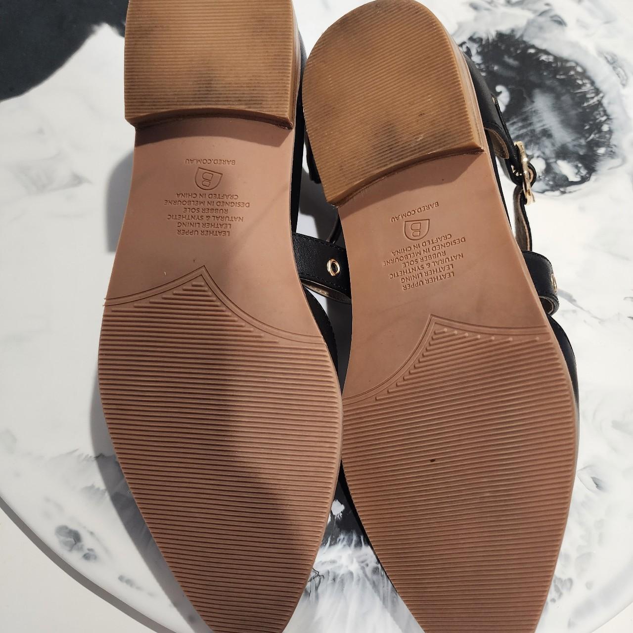 Bared flats black with gold eyelets, size 37, worn... - Depop