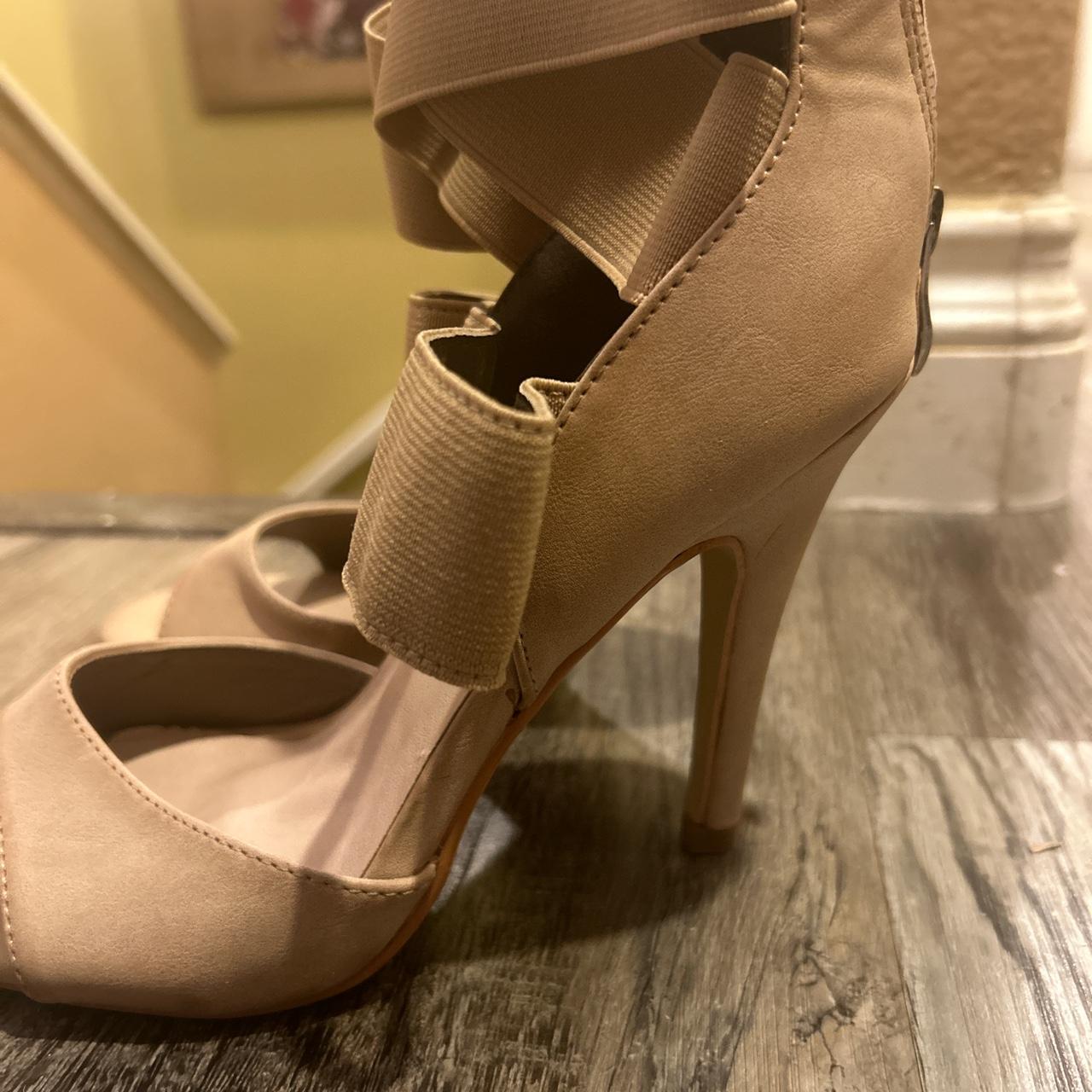 TAN/BEIGE HEELS (OPEN TOE) US WOMENS 7 1/2 #heels... - Depop