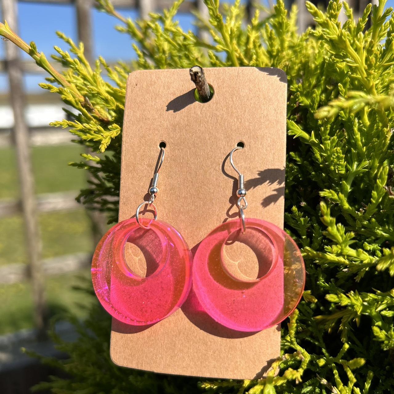 ♡pink ︎resin statement earrings 💕 ♡︎made with epoxy... - Depop