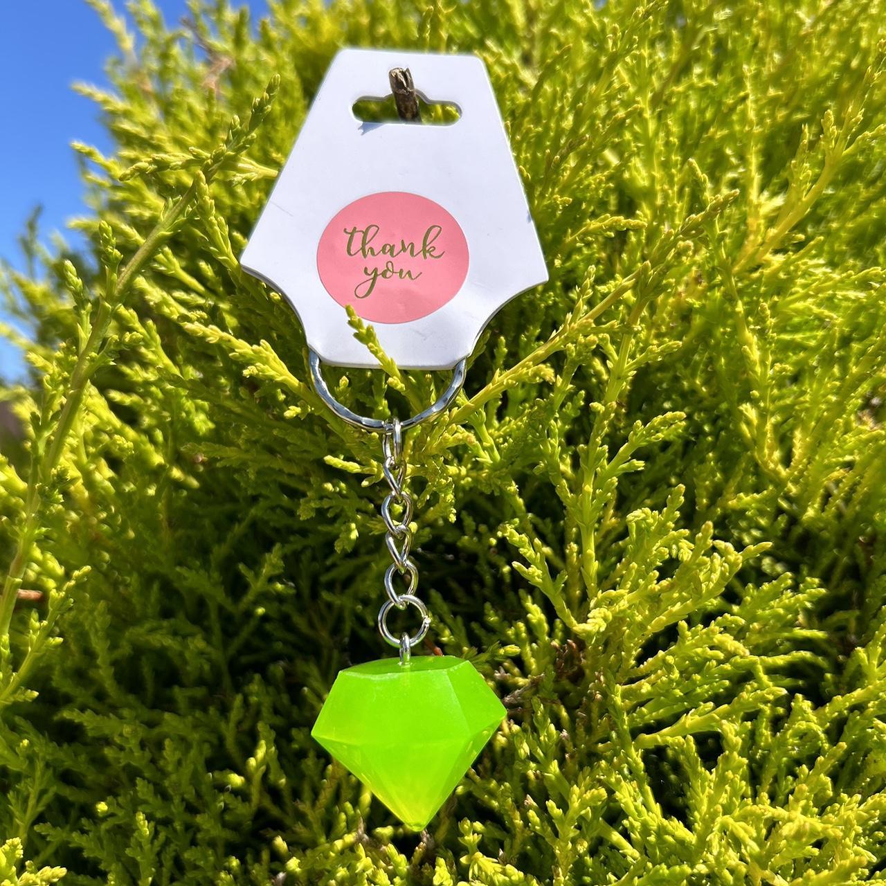 green resin diamond keychain 🌿 ♡︎made with epoxy... - Depop