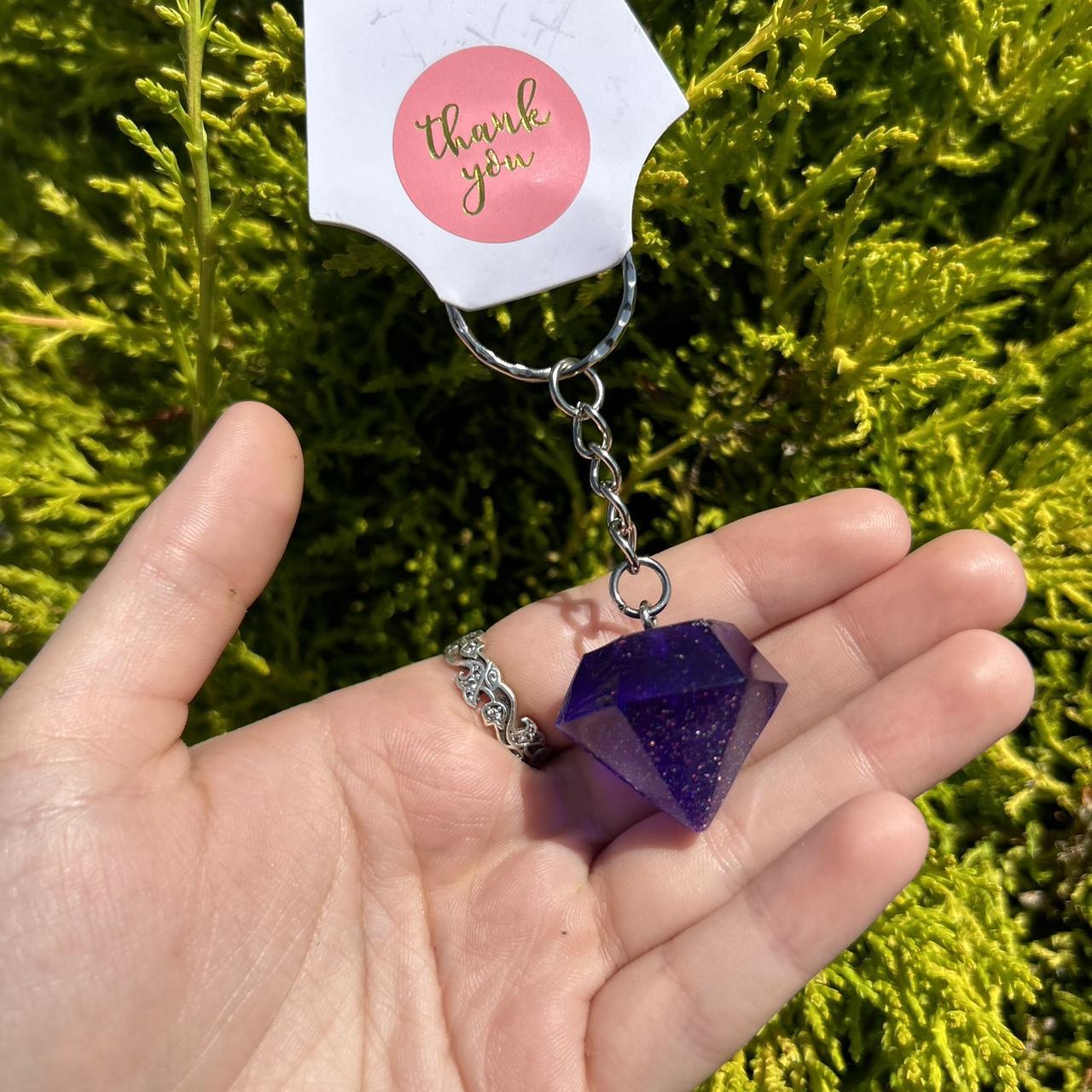 purple glitter resin diamond keychain 💜 ♡︎made with... - Depop