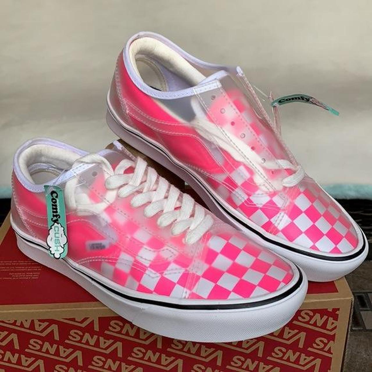 Vans Women's Pink and White Trainers | Depop