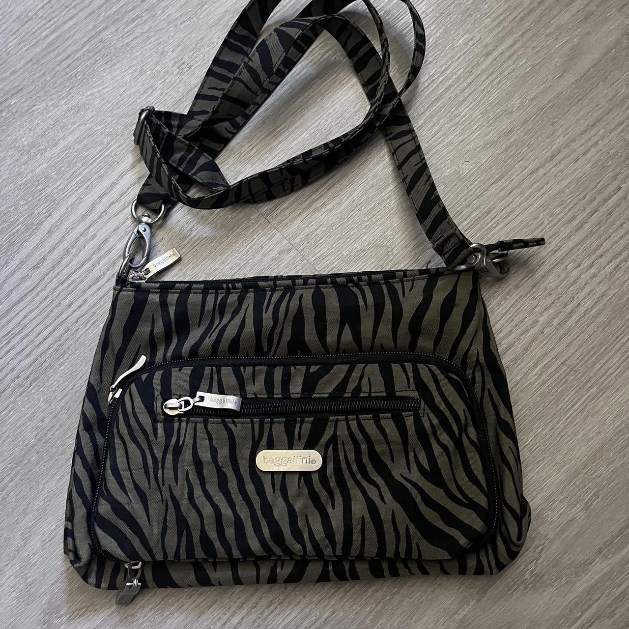 Cute zebra print/dark green Baggallini purse. It has... - Depop