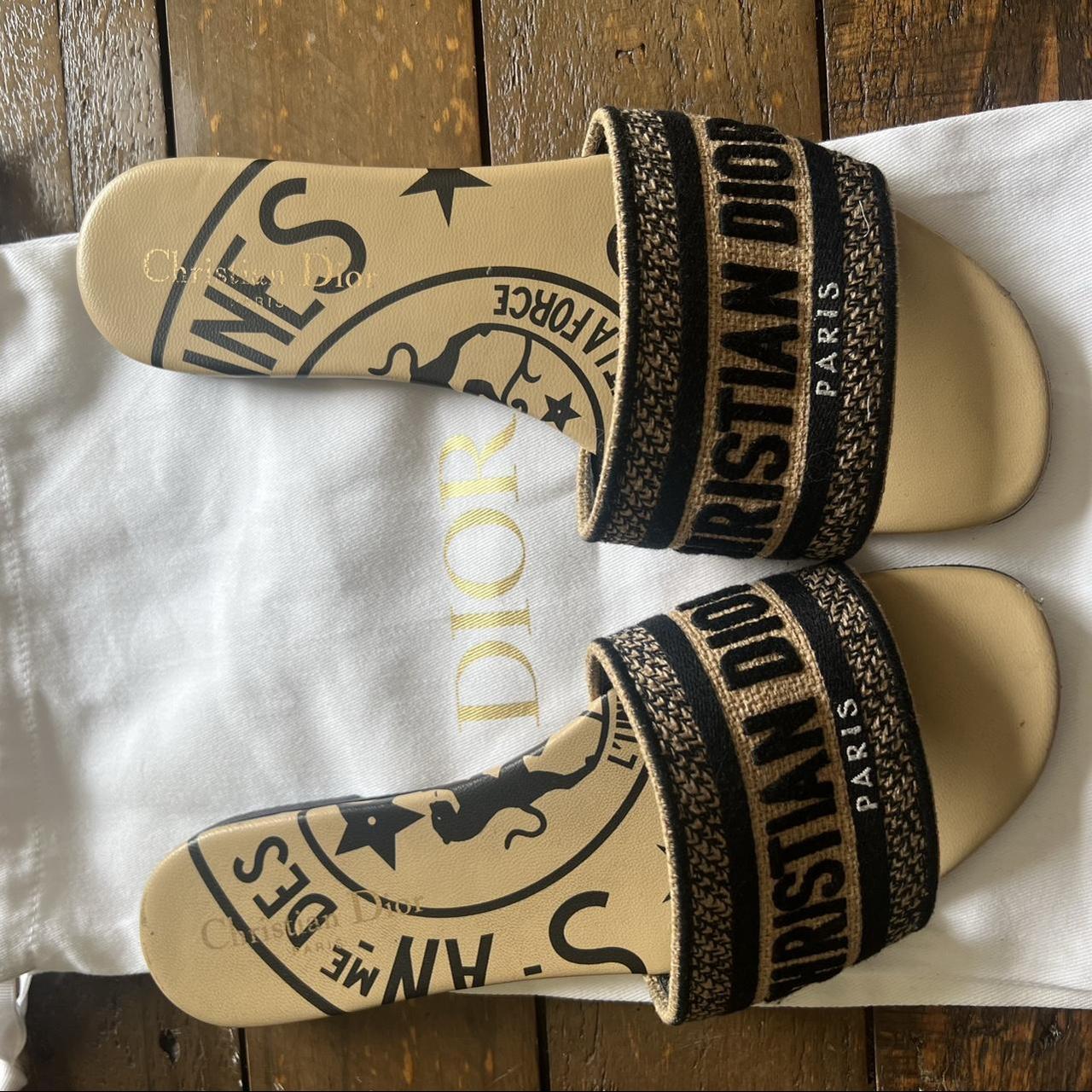 Christian Dior Women's Black and Cream Slides | Depop