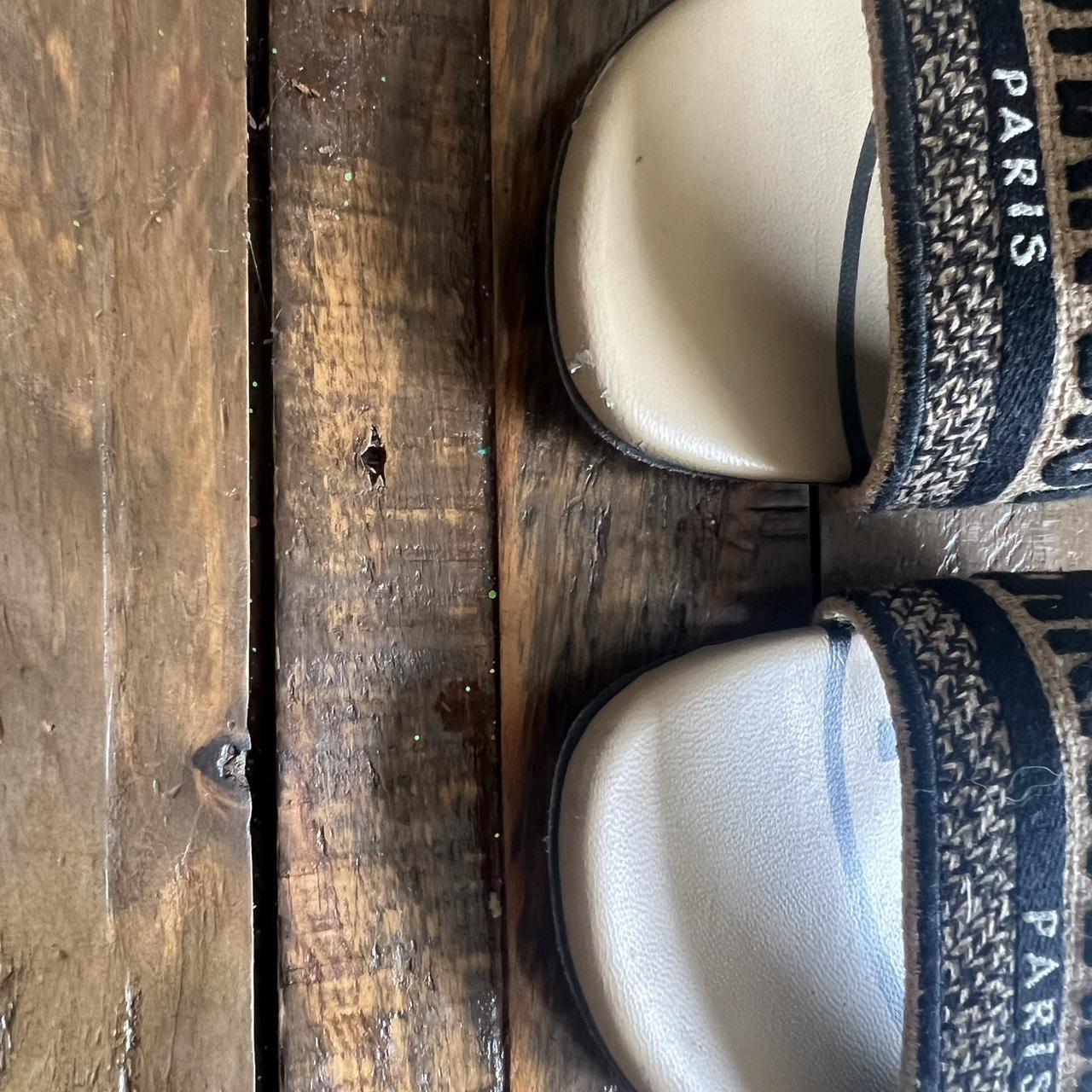 Christian Dior Women's Black and Cream Slides | Depop