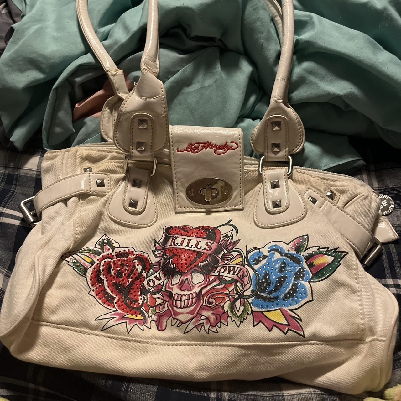 Ed Hardy white over the shoulder purse (Handle has... - Depop