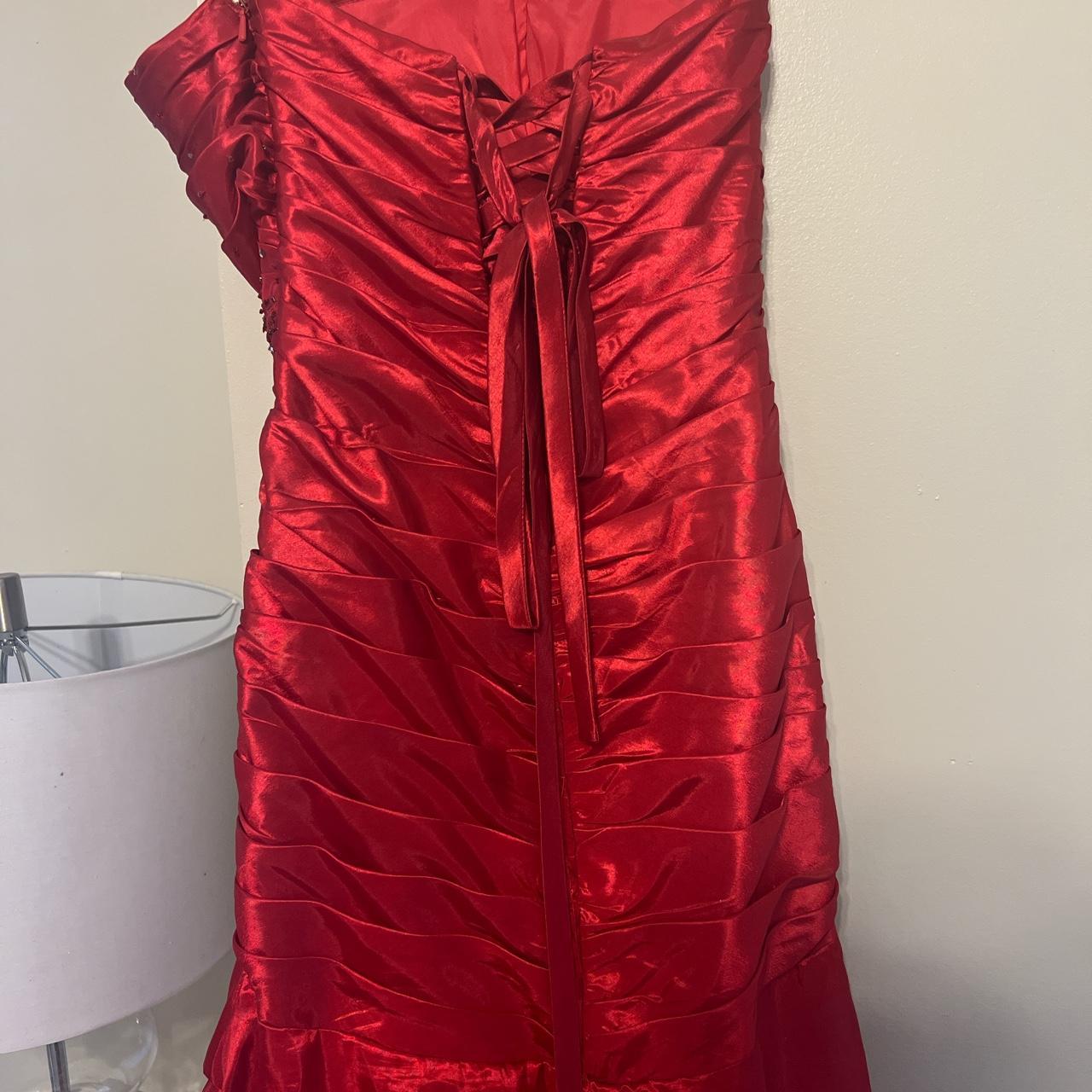 Red Ruched Gown Worn only once! Has beading on the... - Depop