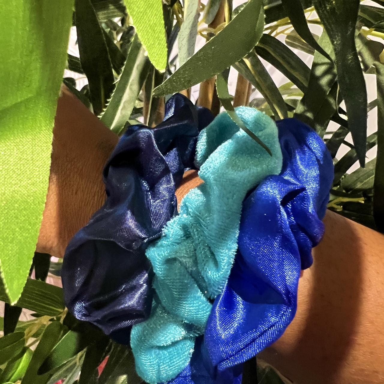 Set of 3 blue scrunchies, two satin, and one... - Depop
