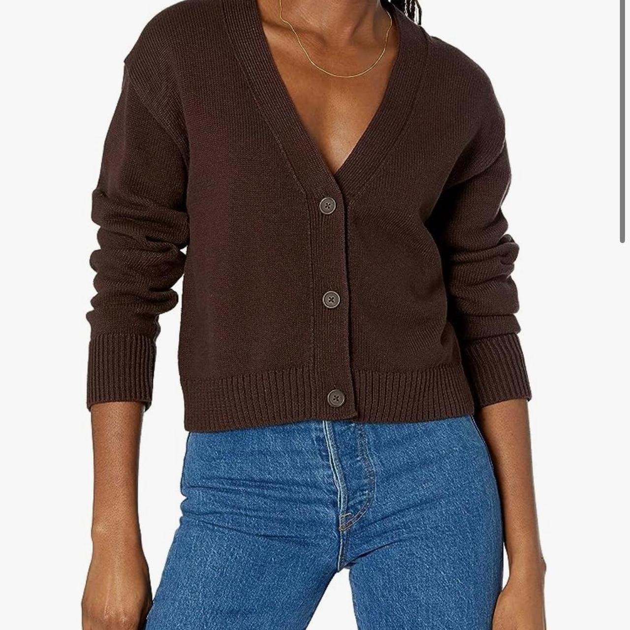 amazon essentials cute dark brown cardigan button... - Depop