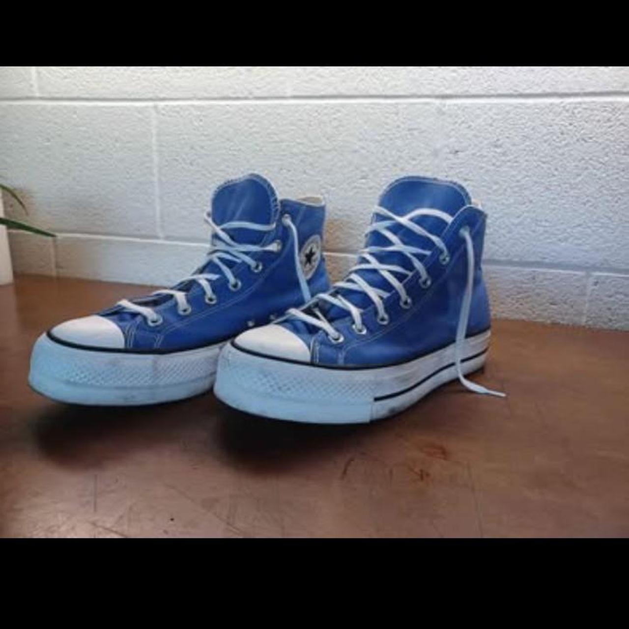 Blue high top converse! Size 10 in womens Size 8... | Depop