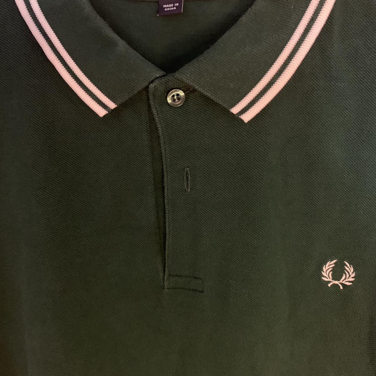 Green and white Fred Perry Polo Size L #fredperry... - Depop